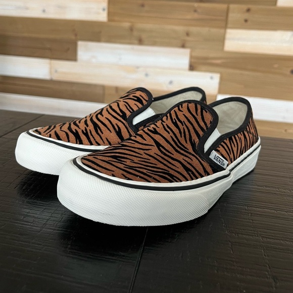 Vans | Shoes | Vans Tiger Stripe Slipon Sneakers Black And Brown | Poshmark